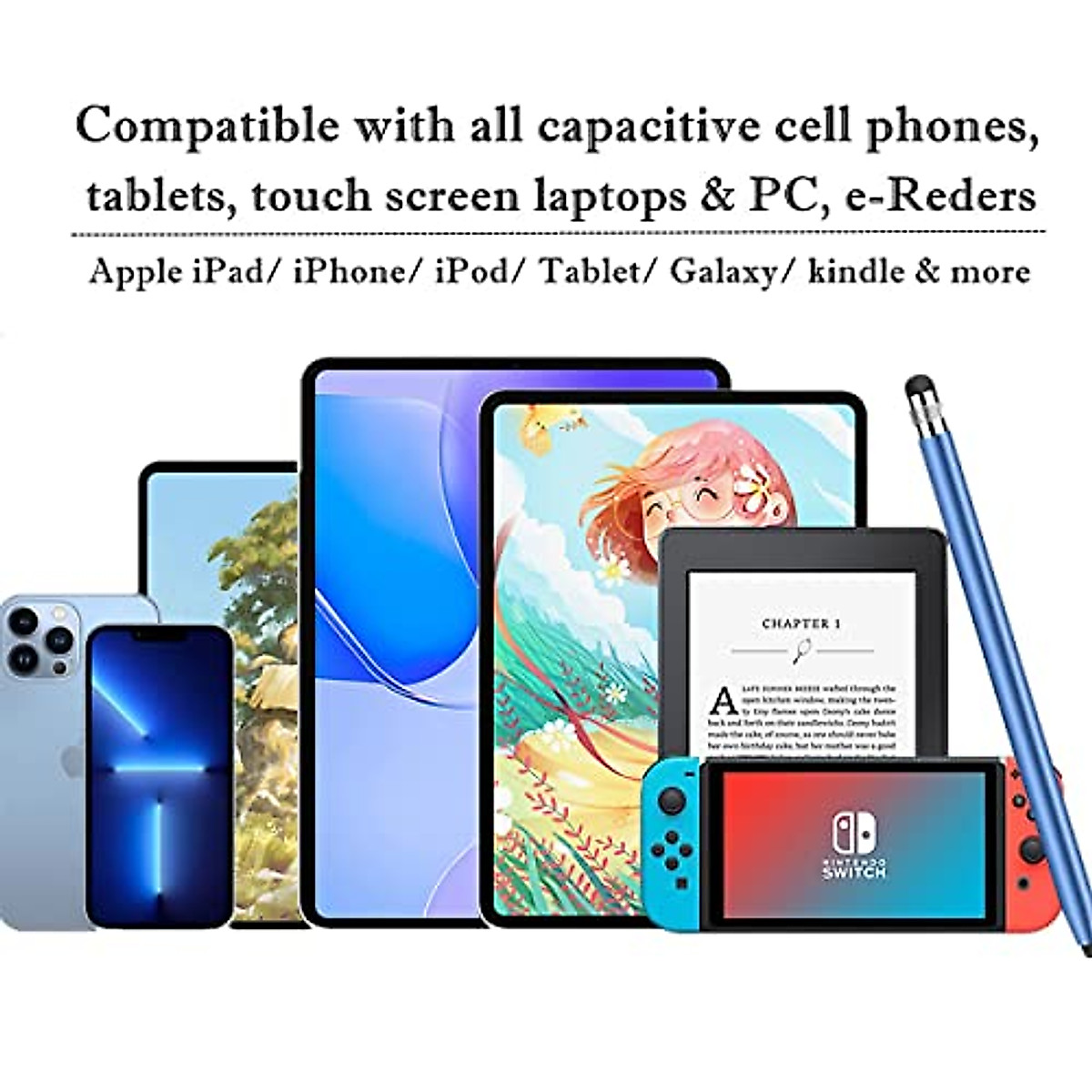 Smozer Stylus Pens for Touch Screens(2-Pack), Sensitivity & Precision Stylus Pens for iPhone/iPad Pro/Samsung Galaxy/Tablets and All capacitive Touch Screen Devices + 4 Replaceable Rubber Tips