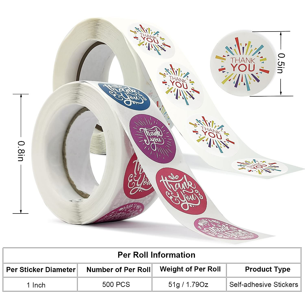 Thank You Stickers, 1000pcs Thank You Sticker Rolls, 2 Roll Thank You Sticker Envelope Seals for Packaging, Envelope Stickers, Thank You Stickers for Small Bussiness