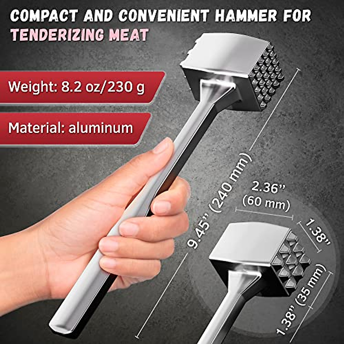 Meat Tenderizer 1 pcs - Aluminium Meat Mallet - Dual-Sided Meat Tenderizer Tool Kitchen Meat Pounder Home Meat Hammer for Tenderizing Ice Steak - Stainless Veal & Chicken Safe Meat Beater 1309479