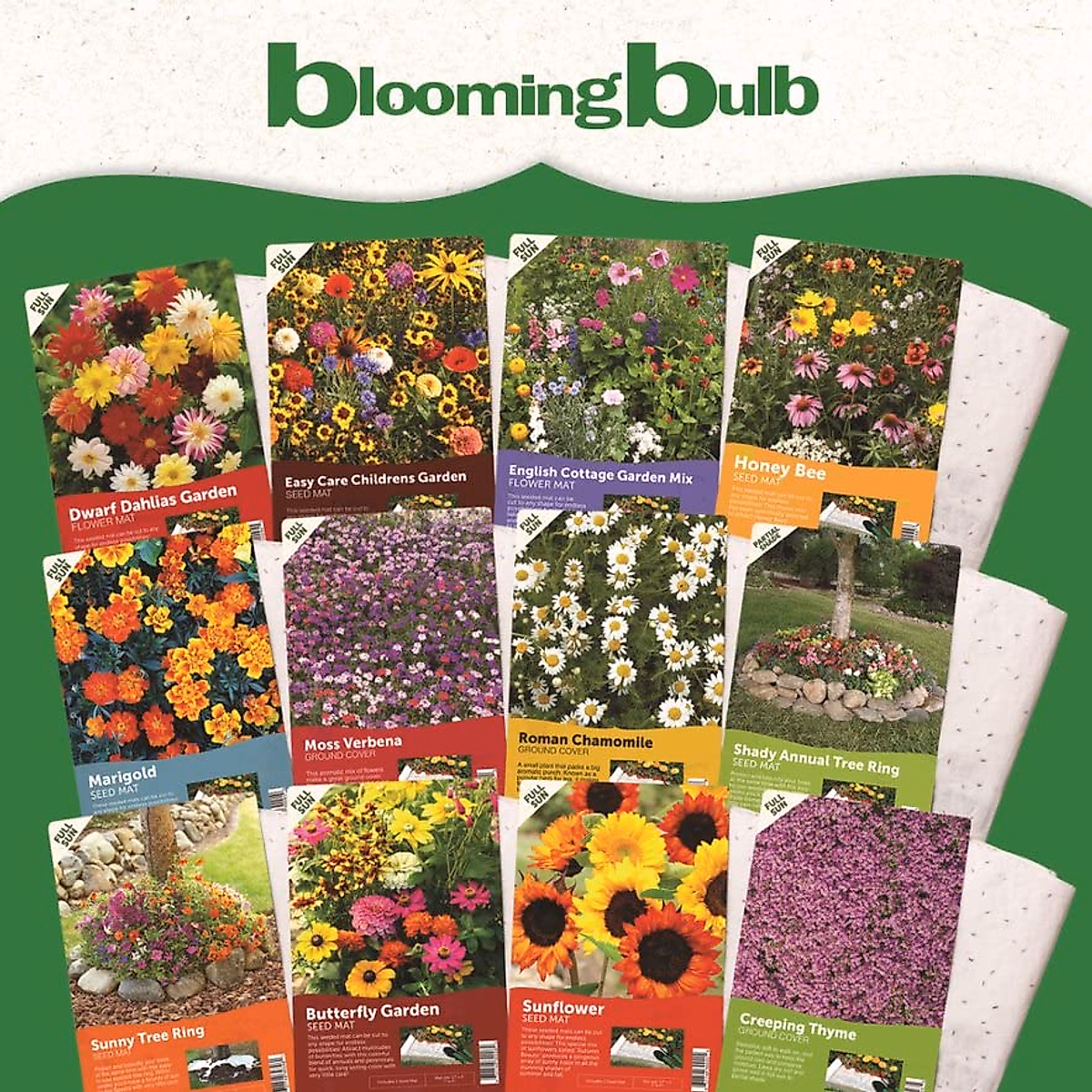 BloomingBulb Seed Mat - Easy to Plant and Grow Garden Seeds - Creates Fragrant, Vibrant Flower Garden – Customizable Flower Beds- English Cottage Garden Mat Green 17''x5''