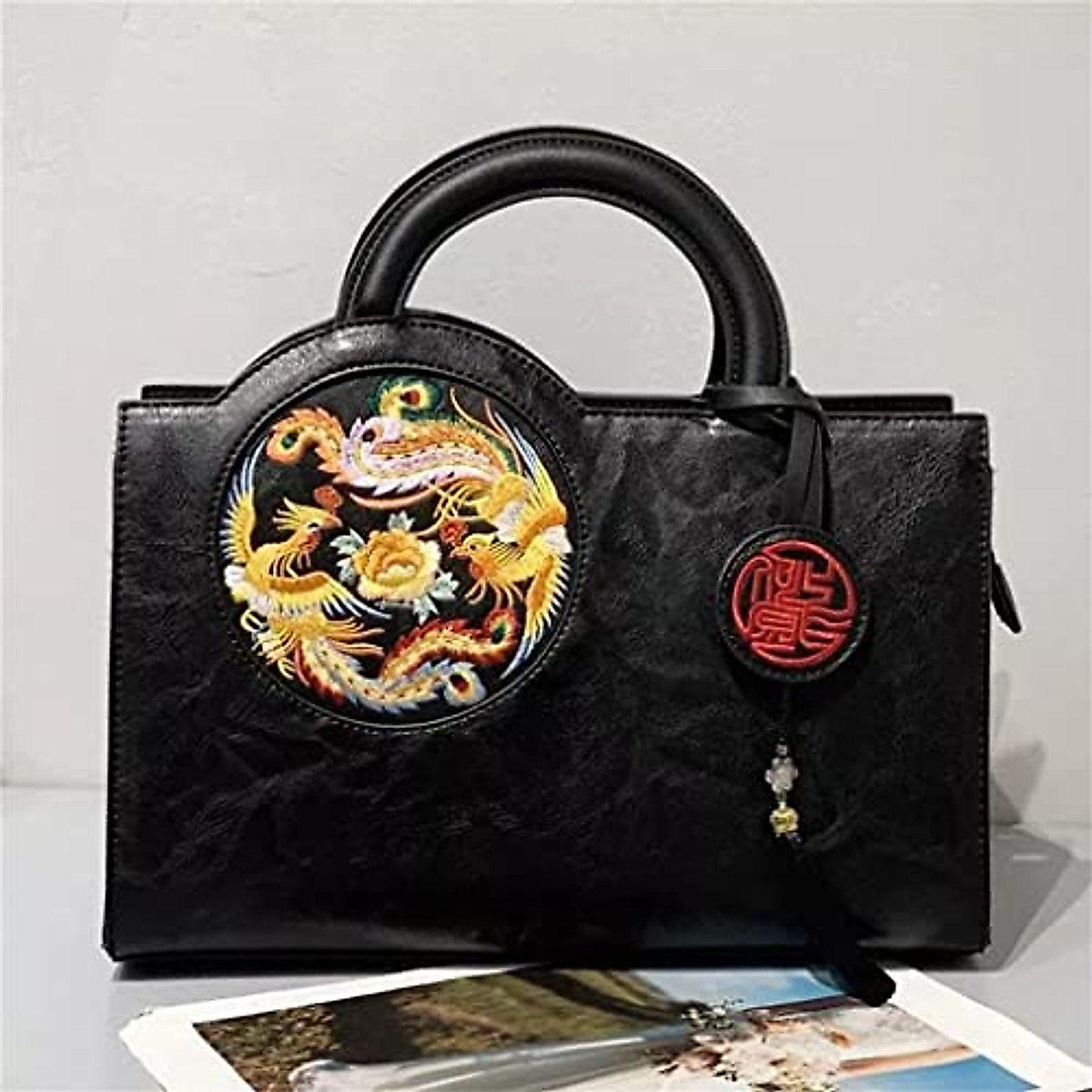 TFIIEXFL Winter Women's Tote Bag Chinese Style Retro Handbag Large Capacity Women's Shoulder Bag (Color : D, Size : 32(L)*24(H)*14(W) cm)