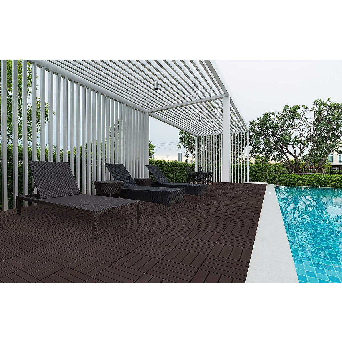 ASTEROUTDOOR Interlocking Deck Tiles Plastic Waterproof Outdoor Flooring 12" x 12" for Patio Garden Deck Poolside Indoor Outdoor, 27 pcs, Brown