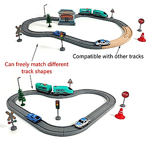 DSHMIXIA Battery Operated Train Set for Kids Electric Train Sets Toys for 3 Year Old Boys 4-7 8-14 Around Wooden Train Track Set for Christmas Tree (City Track Train)