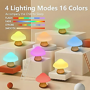 ANGTUO Wooden Mushroom Lamp, 16 Color Changing Mushroom Night Light, Adorable Mushroom Light with Two Remotes