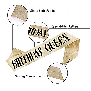 TOBAAT Birthday Sash and Tiara for Women, Gold Crystal Crown with Combs Birthday Sash for Women Holiday Decorations