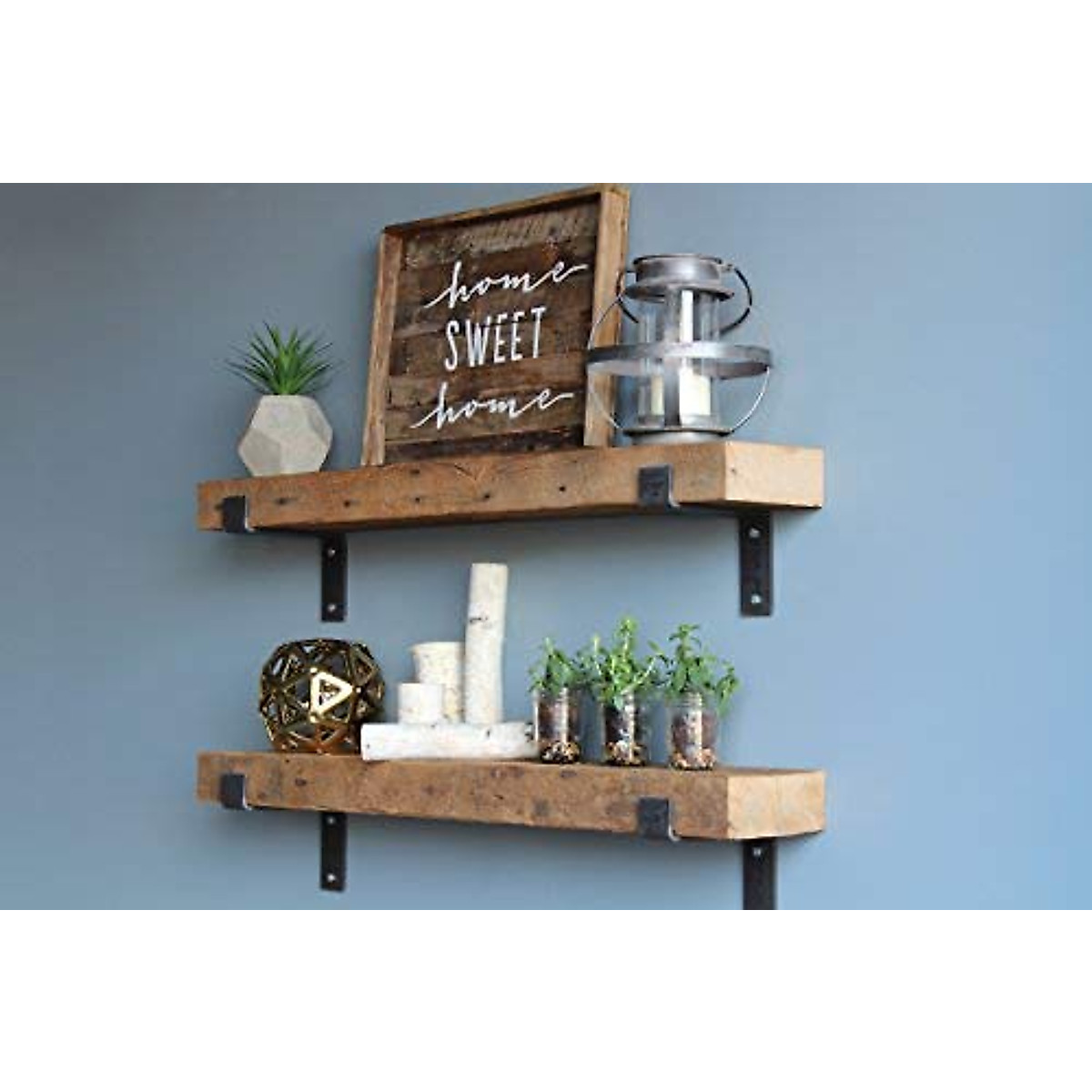 Urban Legacy Reclaimed Wood Shelves | Floating Or with Brackets | Amish Handcrafted in Lancaster County, PA | Set of Two - Genuine, Salvaged (Bracketed Natural, 40" x 7" x 2.5")