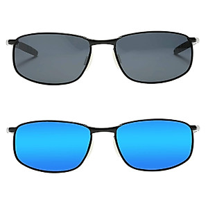 ZHILE Polarized Sunglasses for Men, 8-base Curve Wrap Metal Frame for Fishing Sporting Driving with Sunglasses Case (2 pack (black & blue), 57)