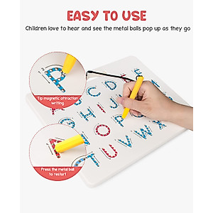 GAMENOTE Double Sided Magnetic Letter Board - 2 in 1 Alphabet Magnets Tracing Board for Toddlers ABC Letters Uppercase & Lowercase Practicing Learning Education Toys