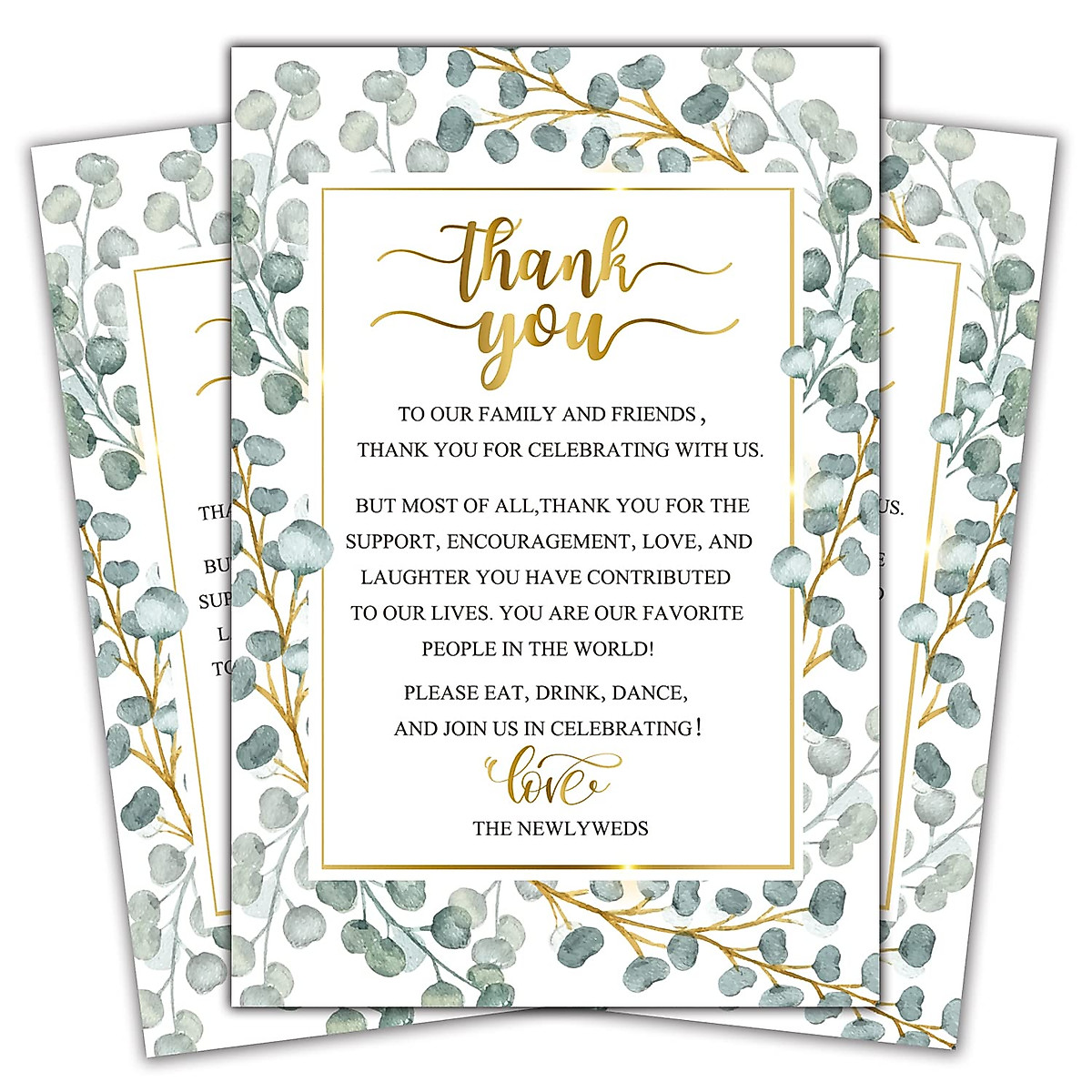 50 Thank You Place Cards - Greenery Watercolor Wedding, Rehearsal Dinner Thank You Table Sign - Menu Place Setting Card Notes, Wedding Table Decorations. 4 x 6 Inch