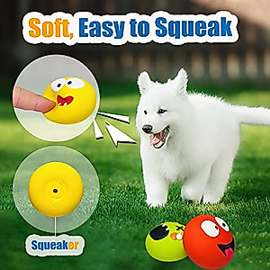 HOLYSTEED Squeaky Dog Toy for Small Dogs, Rubber Latex Puppy Toys Small Dog Toys, Soft Small Dog Squeaky Toys, Smile Face Squeaky Dog Balls Flat 6 PCS (2.1 * 2.1 * 1.3inch, for Mini, Small Breeds)