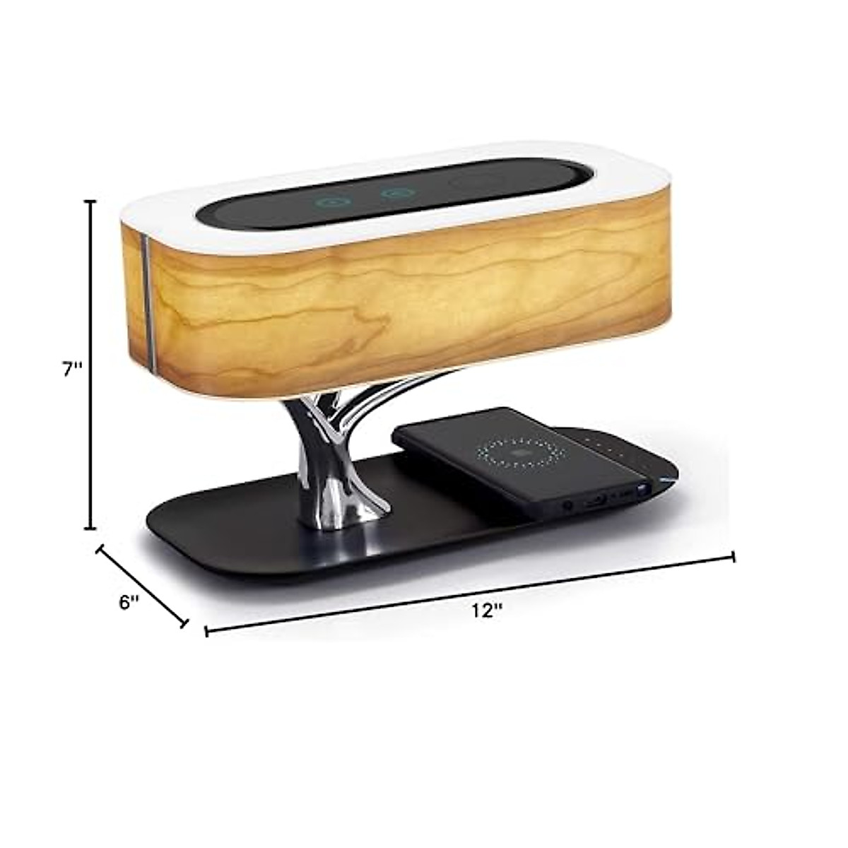 Well Guided Tree of Light Bedside Table Lamp Shade Modern Bedroom Desk Night Light Bluetooth Speaker Fast Qi Wireless Charger Touch Control Dimmable LED Light Smart Corner Lampshade Cherrywood