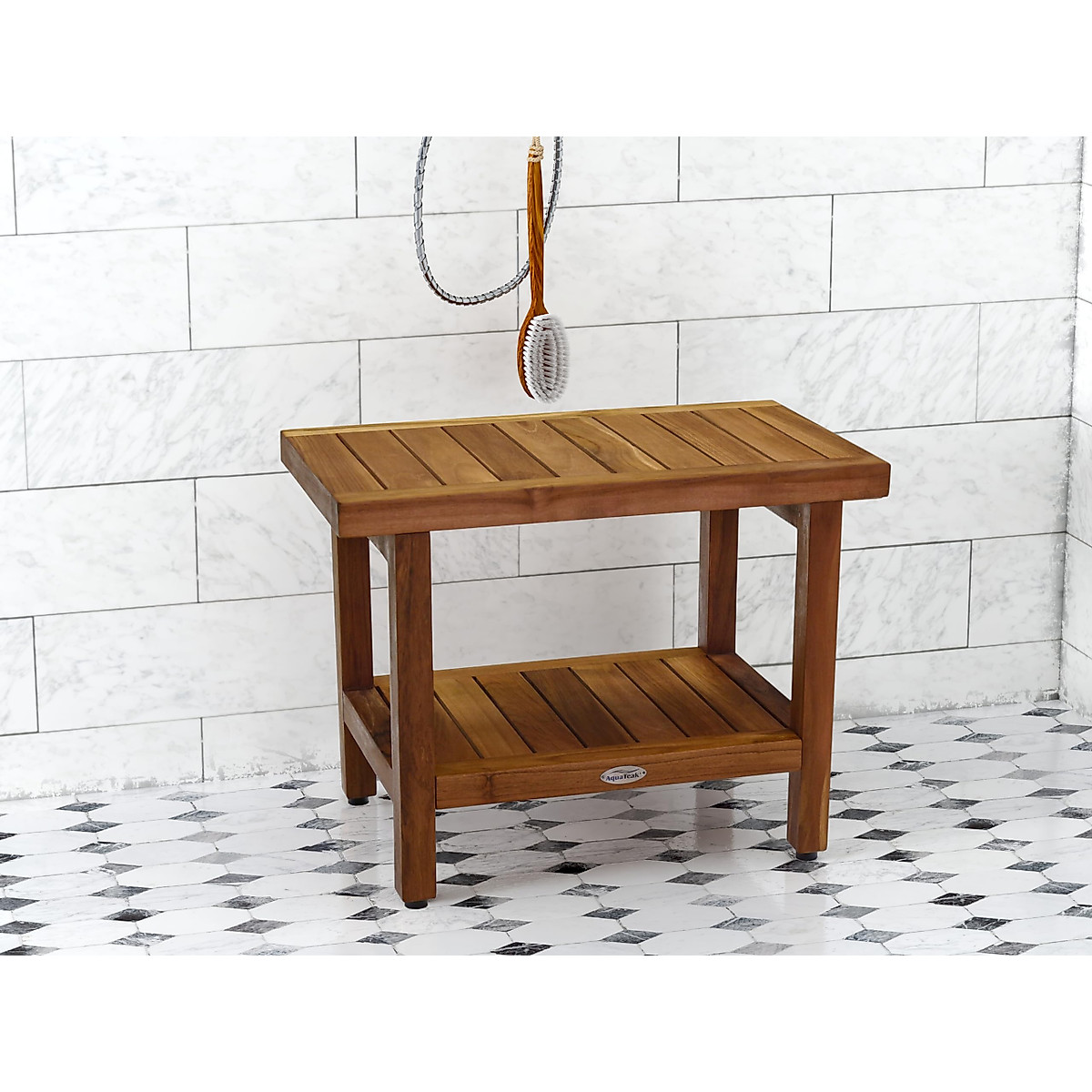 AquaTeak The Original 24" Spa Teak Shower Bench with Shelf