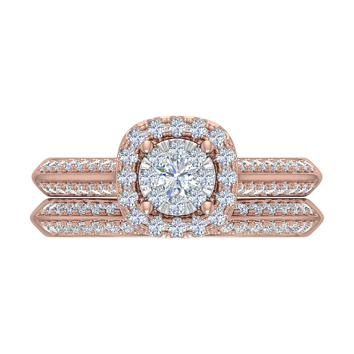 FINEROCK 3/4 Carat Halo Diamond Bridal Ring Set in 14K Rose Gold - IGI Certified (Ring Size 6)