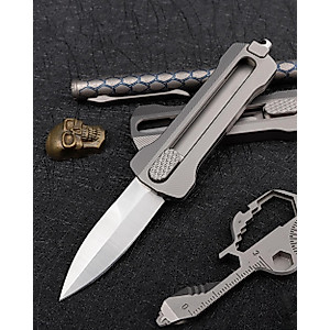 Tenchilon T33 Compact Retractable EDC Utility Box Cutter Pocket Knife, 1.9 inches D2 Spear Point Blades, 3.3 inches TC4 Titanium Handles