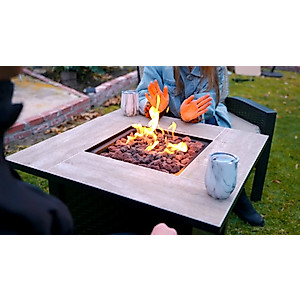 Camplux Propane Fire Pit Table, 30 Inch Outdoor Gas Fire Pit with Lid, Lava Rocks, Ceramic Tabletop, 50,000 BTU Adjustable Flame, Auto Ignition, Square Fire Table