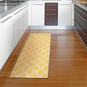 Machine Washable Moroccan Trellis Design Non-Slip Rubberback 2x5 Traditional Indoor Runner Rug for Hallway, Kitchen, Bedroom, Entryway, 20" x 59", Yellow