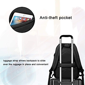 MOSISO 15.6-16 inch 20L Laptop Backpack for Women Men with USB Charging Port&Luggage Strap&Front Raised Pocket, Travel Business Polyester Anti-Theft Daypack, Black