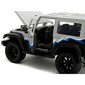 2007 Wrangler Gray and Black with Blue and White Stripes with Extra Wheels Just Trucks Series 1/24 Diecast Model Car by Jada 34194