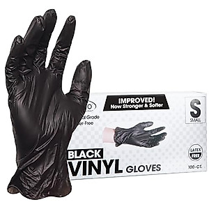 ForPro Disposable Vinyl Gloves, Black, Industrial Grade, Powder-Free, Latex-Free, Non-Sterile, Food Safe, 2.75 Mil. Palm, 3.9 Mil. Fingers, Large, 100-Count