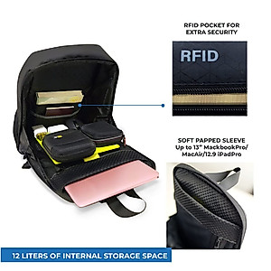 TRAVELERTODD 12L Anti theft Sling Backpack With RFID Pocket 13" Laptop Sleeve, A Modern Black Backpack, The #1 Sling Bag for EDC use and Travel