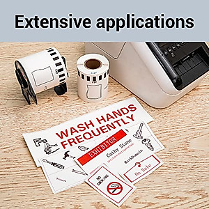 6 Rolls, MarkDomain DK-2251 Black/Red Label on White Paper Tape Compatible Label Roll Brother DK 2251 Continuous Length Replacement Labels 2.4in x 50ft with 1 Frame for QL-800, QL-810W, QL-820NWB