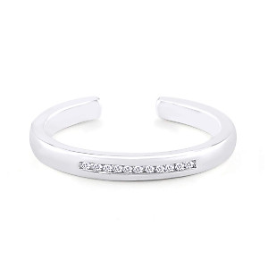 14k White Gold Over Sterling Silver Channel Set Round White Natural Diamond Accent Toe Ring Adjustable