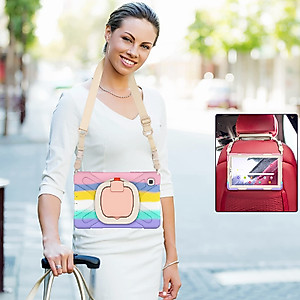 Slticase Case for Samsung Galaxy Tab A7 Lite 8.7 2021 Rainbow Pink Cute for Kids Todders Children Teen Girls Women w/Hand Grip | Protective Cover w/Pencil Holder Shoulder Strap for SM-T220/T225.