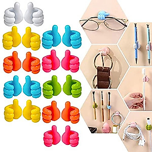 Pigdun 20 Pcs Self Adhesive Silicone Thumb Wall Hooks,Silicone Thumb Hook,Multifunctional Silicone Thumb Hooks,for Cable Clip Key Hat Makeup Brush, Home Office Wall Storage (A)