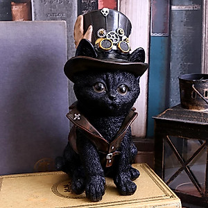 Nemesis Now Cogsmith's Steampunk Cat Adorable Black Cat with Leather Top Hat and Waistcoat, Hand-Painted Resin Figurine, Perfect for Steampunk Collectors, 18.5cm