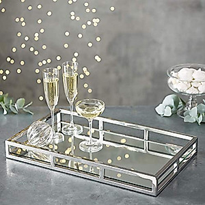 Le'raze Mirrored Vanity Tray, Decorative Tray with Chrome Rails for Display, Perfume, Vanity, Dresser and Bathroom, Elegant Mirror Tray Makes A Great Bling Gift –16X10 Inch