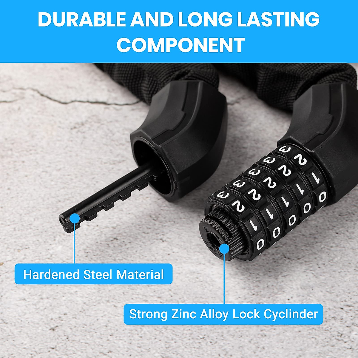 Favoto Bike Chain Lock, 5 Digit Combination Anti-Theft Bicycle Lock, Security Resettable Heavy Duty Hardened Steel, Ideal for Outdoor Motorcycle E-Bike Bikes Gate Fence Ladder Lawn Mower, 3.8 feet