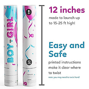 (3 Blue & 3 Pink) Baby Gender Reveal Powder Cannon with Holi Powder | TUR Party Supplies | No Mess 100% Biodegradable | 12 inch | Confetti Popper Sticks for Baby Boy or Girl Gender Reveal Decorations & Game Ideas