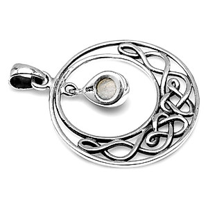 Silvershake Natural Moonstone 925 Sterling Silver Celtic Knot Drop Dangle Pendant