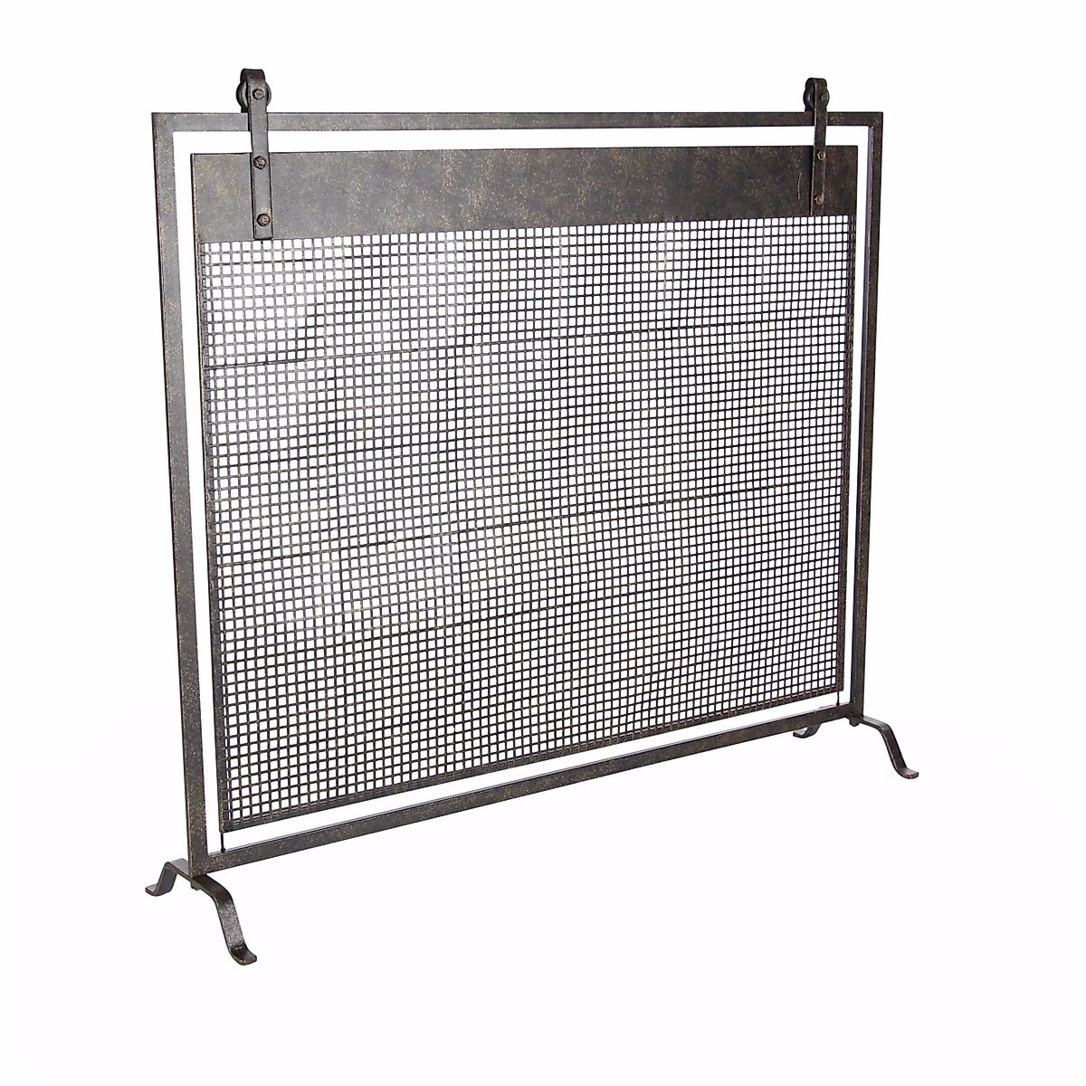Deco 79 Metal Geometric Fireplace Screen Suspended Grid Single Panel with Bolted Detailing, 38" x 9" x 35", Black