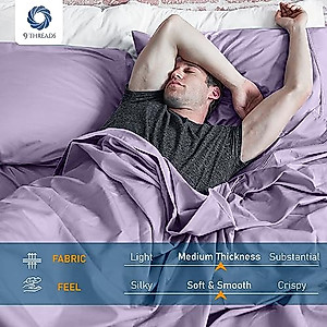 9Threads 400 Thread Count 100% Cotton Sateen Bed Sheets Deep Pocket, Cotton Bedsheets Crisp Cool and Strong Bed Linen (Light Purple, Full)
