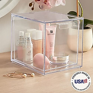 STORi Audrey Stackable Clear Bin Plastic Organizer Single Drawer | 6.75-Inches Tall | Organize Cosmetics and Beauty Supplies on a Vanity | Made in USA