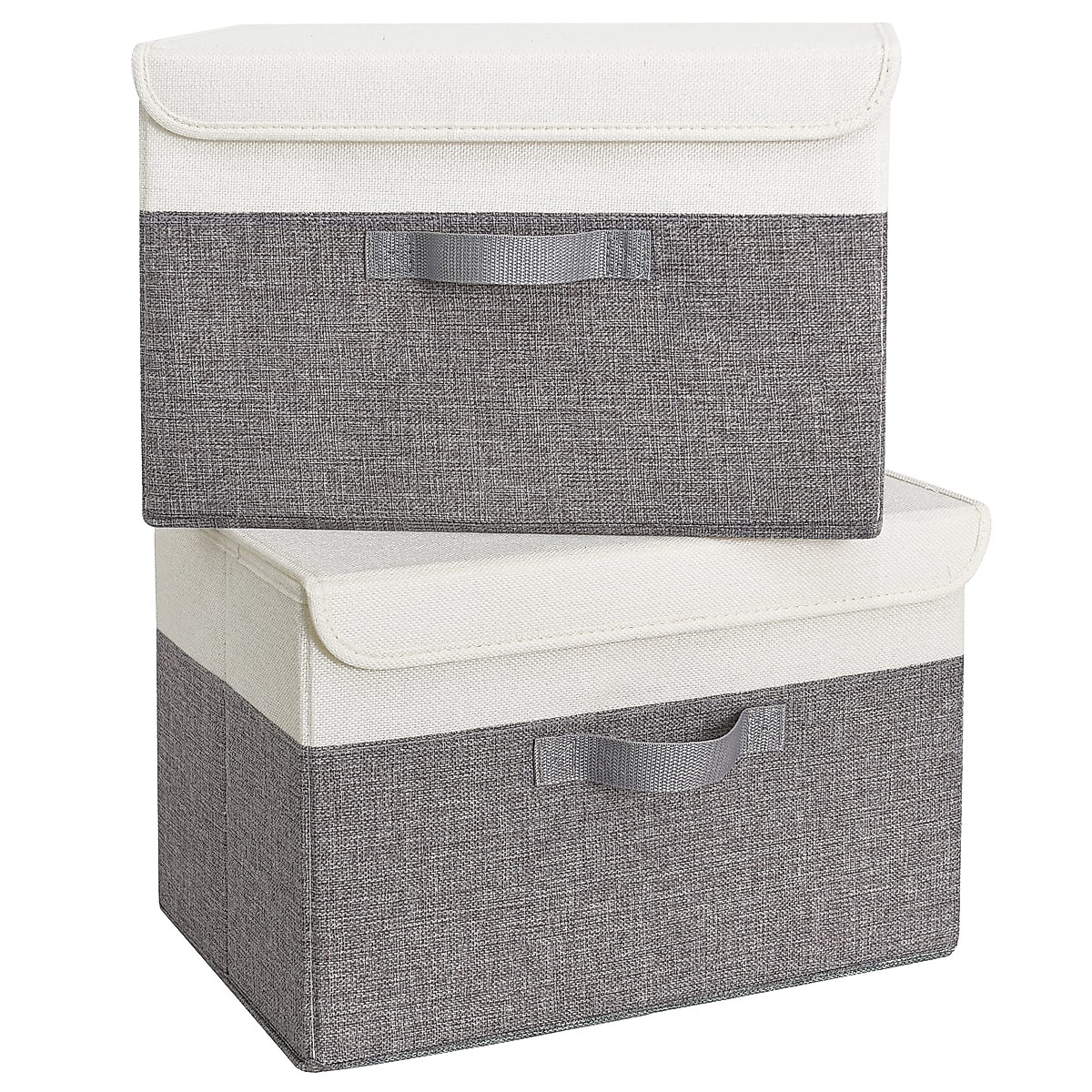 GRANNY SAYS Fabric Storage Boxes, Large Storage Bins with Lids, Toy Storage Organizer, Closet Storage Baskets for Shelves Organizing Bookcase Entryway Wardrobe, White/Gray, 2-Pack