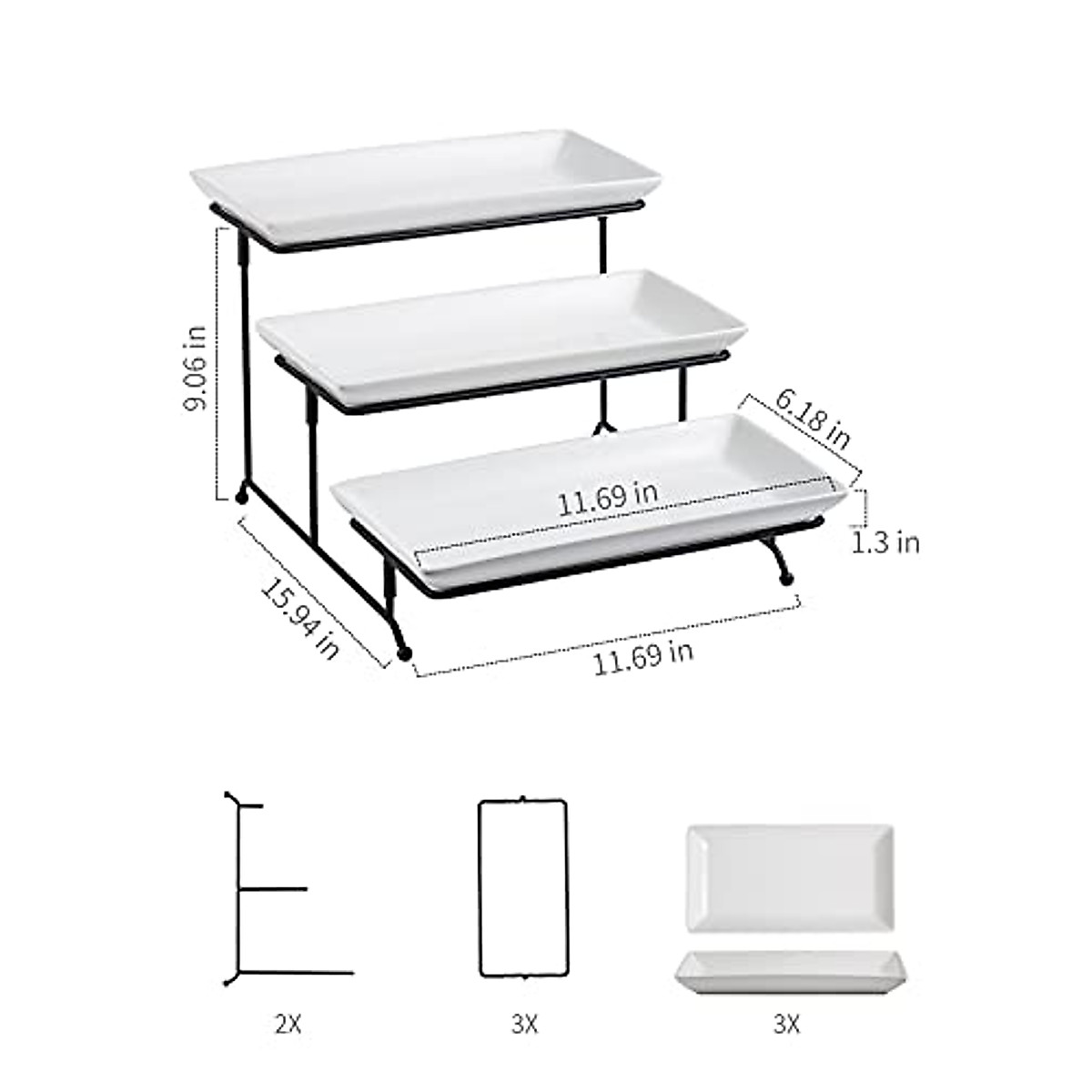 Gomakren 3 Tier Serving Trays Stand Porcelain Serving Platters 12 Inch White Serving Plates Dinner Platters for Appetizer Snack Fruit Cup Cake Server Tray Display Serving Dishes for Entertaining