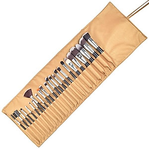 JAF 24pcs Professional Black Makeup Brushes Set with Case Vegan Synthetic Make Up Brushes Set in Gold Bag Holder Cosmetic Big Makeup Brushes & Tools Kit for Face Contour Foundation - J2404YC-B