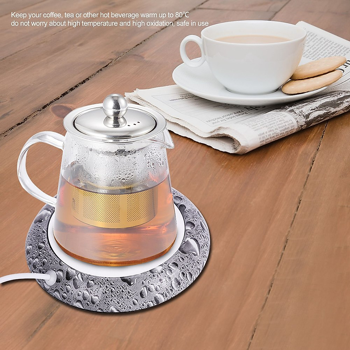 USB Port Beverage Warmer, USB Coaster Warmer USB Wood Grain Cup Warmer Heat Beverage Mug Mat Office Tea Coffee Heater Pad(Water Bead Pattern)