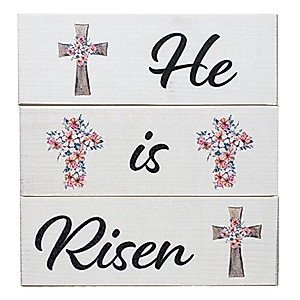 JennyGems He Is Risen Wooden Sign Set and Easter Decor, Tiered Tray and Tabletop Easter Decorations, Christian Easter, Made in USA