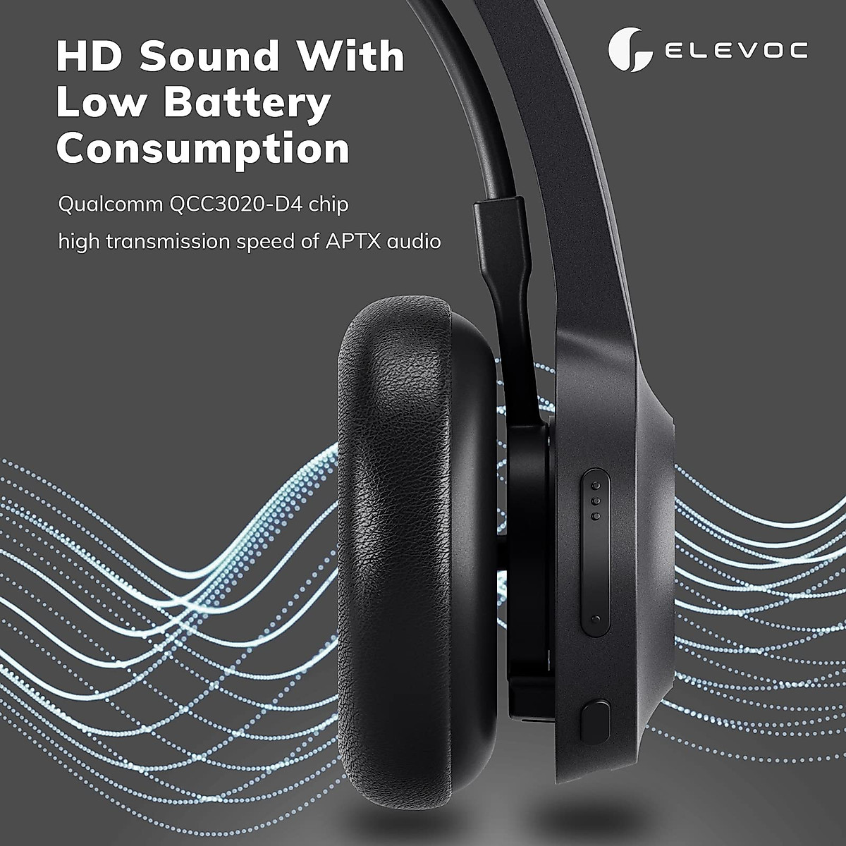 ELEVOC Trucker Bluetooth Headset with Microphone Noise Cancelling & Mute Button Telephone Headsets for PC Cell Phones Wireless On-Ear Headphone with Charge Stand for Zoom Meetings Skype Home Office