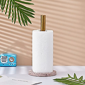 Coffeezone Kitchen Paper Towel Holder for Counter Top with Golden Roll and Terrazzo Stone Base (Terrazzo Pink)