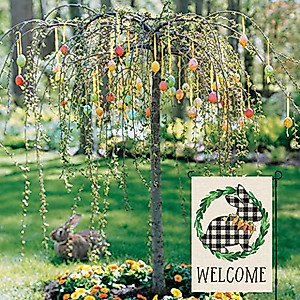 PANDICORN Easter Garden Flag 12x18 Inch Double Sided, Spring Easter Black Buffalo Plaid Check Bunny Decorations, Small Vertical Welcome Holiday Decor for Outdoor Yard Garden