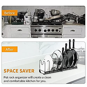 ANIUNIU Expandable Pot Organizer Rack, Pans and Pots Lid Organizer Rack Holder with 10 Adjustable Compartment for Kitchen Cabinet Cookware Baking Frying Rack, Black…