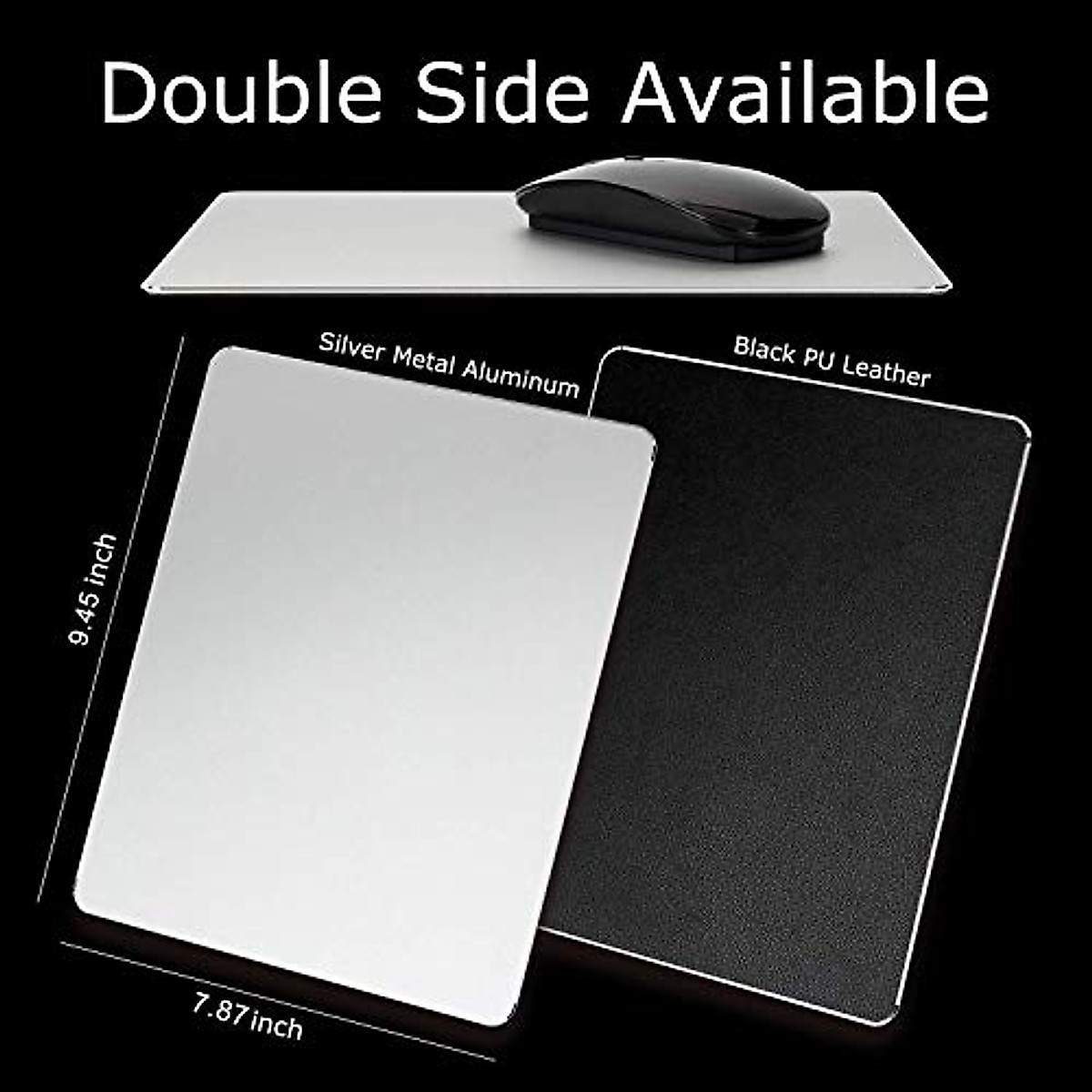 Metal Aluminum Mouse Pad, Office and Gaming Thin Hard Mouse Mat Double Sided Waterproof Fast and Accurate Control Mousepad for Laptop, Computer and PC,9.45 X 7.87 Inch,Silver