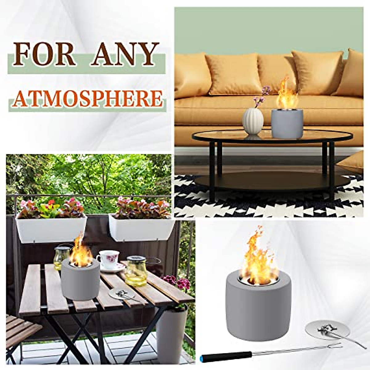Tabletop Fire Pit with Roasting Stick Extinguisher Cover Tabletop Rubbing Alcohol Fireplace Concrete Outdoor Indoor Fireplace Portable Fire Bowl for Patio Balcony Garden Indoor Outdoor Decor Heater