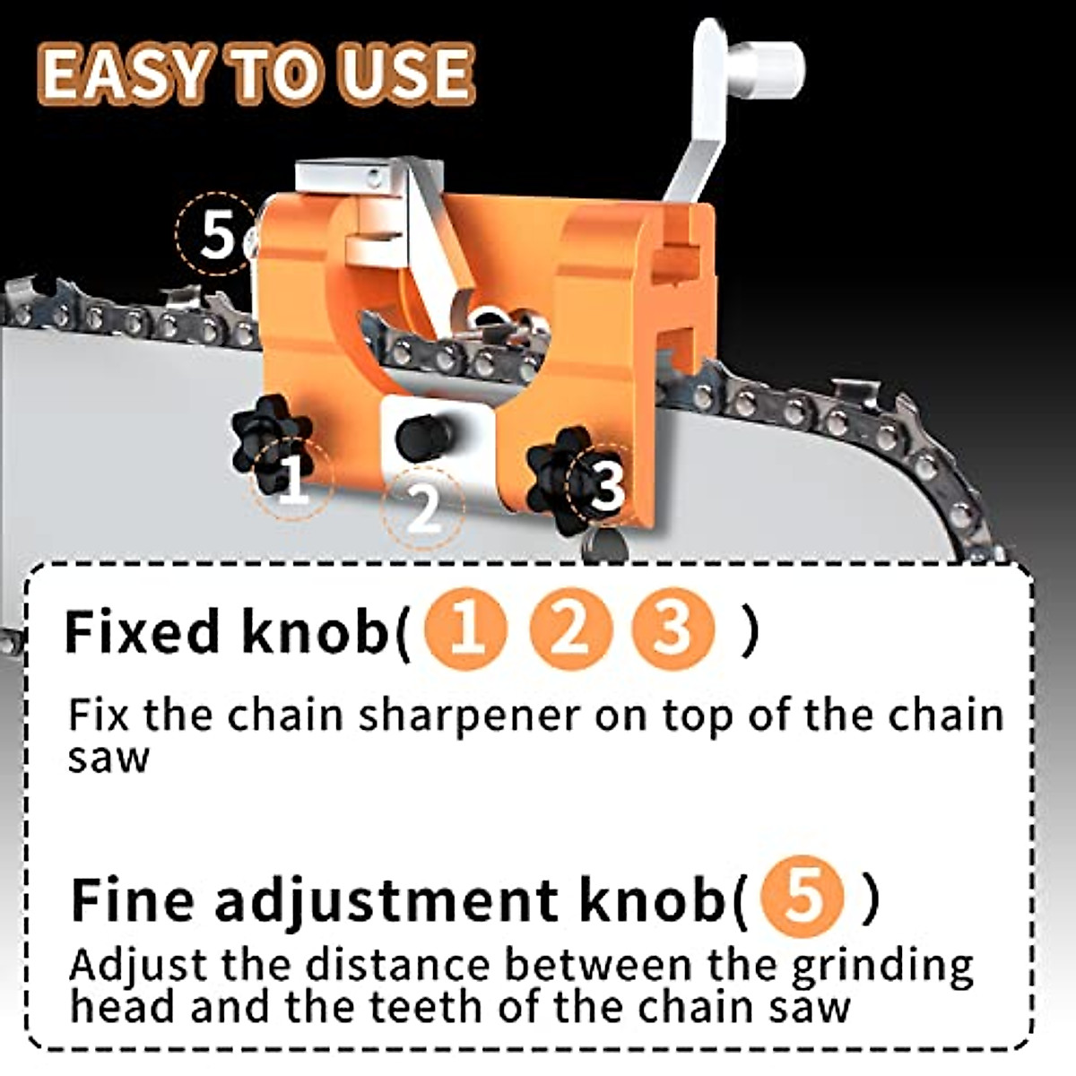 Lair Coo Chainsaw Sharpener, Easy Chainsaw Sharpening Jig Portable Crank Chainsaw Sharpener Tool Made of Carbide Bits, Chainsaw Chain Sharpening Jig Kits for All Chain Saws and Electric Saws (Yellow)