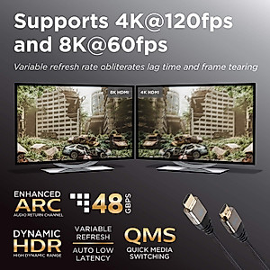 UltraPro 8K HDMI 2.1 Cable, 6ft. High Speed 48Gbps, 8K @ 60Hz, 4K 1440p 1080p @ 120Hz, HDR VRR eARC QMS, Compatible with PS5 Xbox Series X Roku TV, Streaming, TV, Monitor, All HDMI Devices, 57347