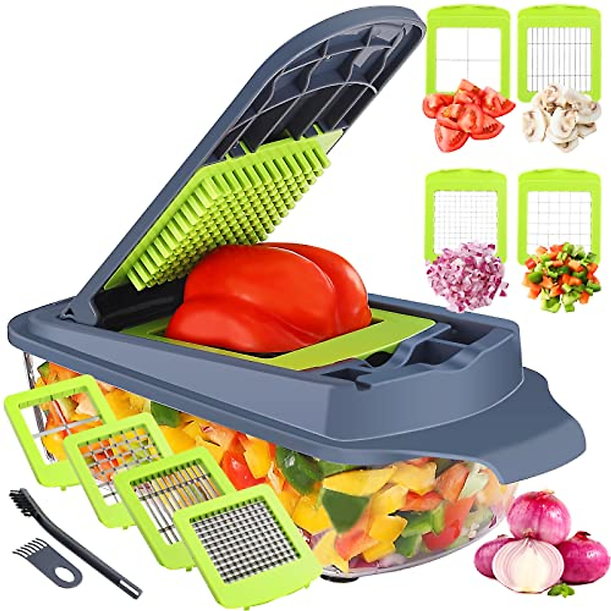 Vegetable Chopper, Heavy Duty Onion Chopper with Container, Dishwasher Safe Veggie Chopper, 4 Blade Food Chopper Dicer Cutter
